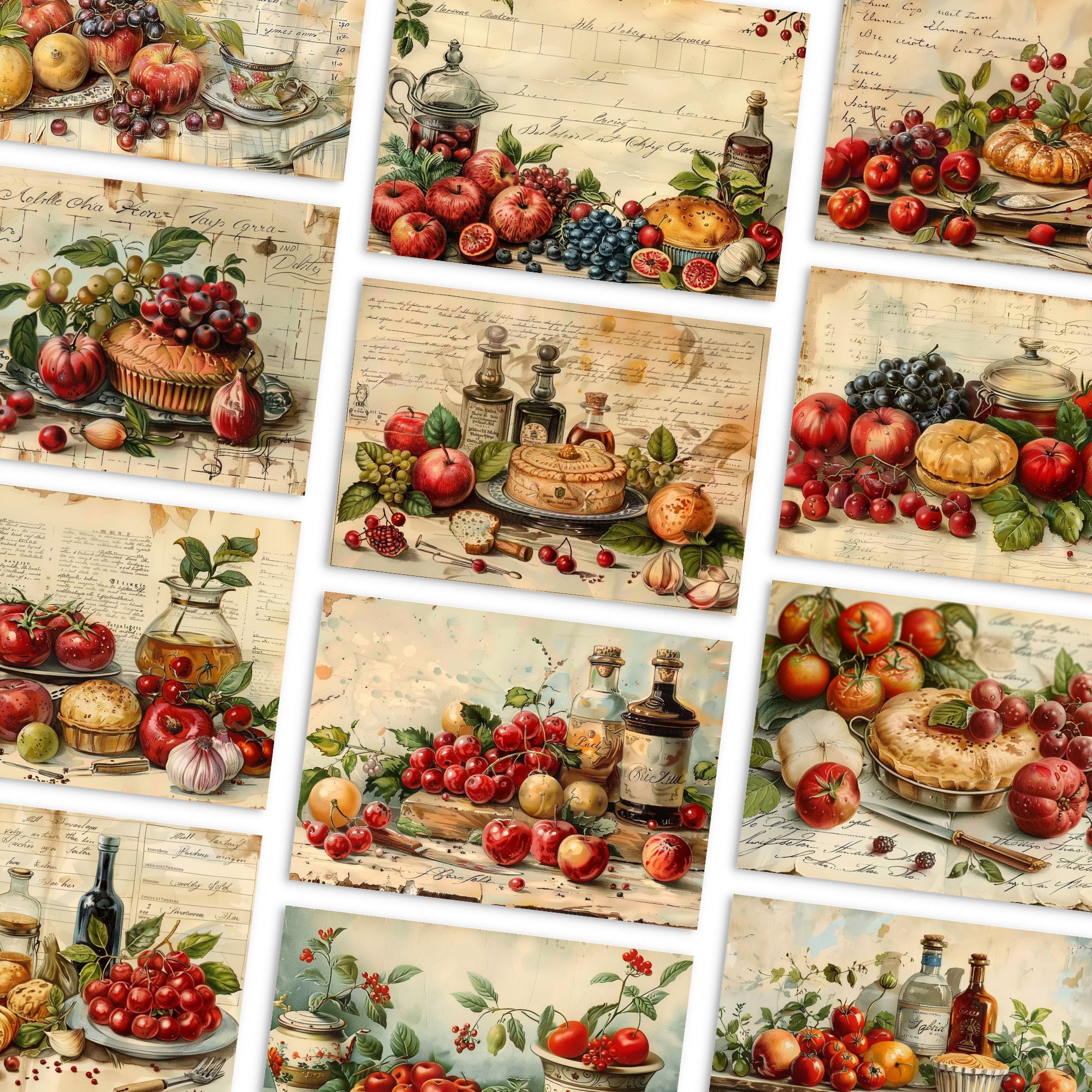 Vintage Cookbook Junk Journal, Watercolor Food Page, Cooking Digital ...