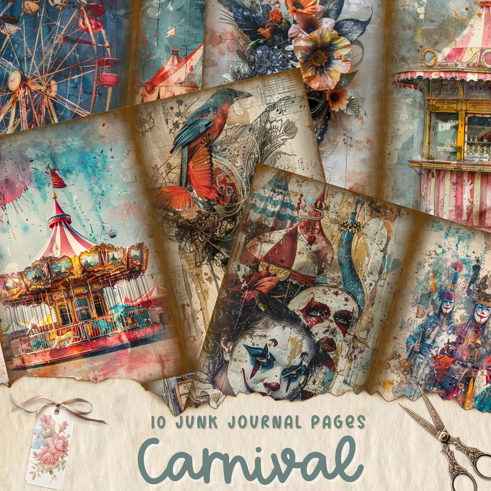 Carnival Junk Journal Printable Pages, Digital Scrapbook Paper Kit ...