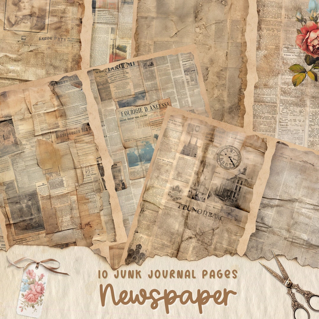 Junk Journal, Old Newspapers, Printable Paper, Newsprint, Digital Kit ...