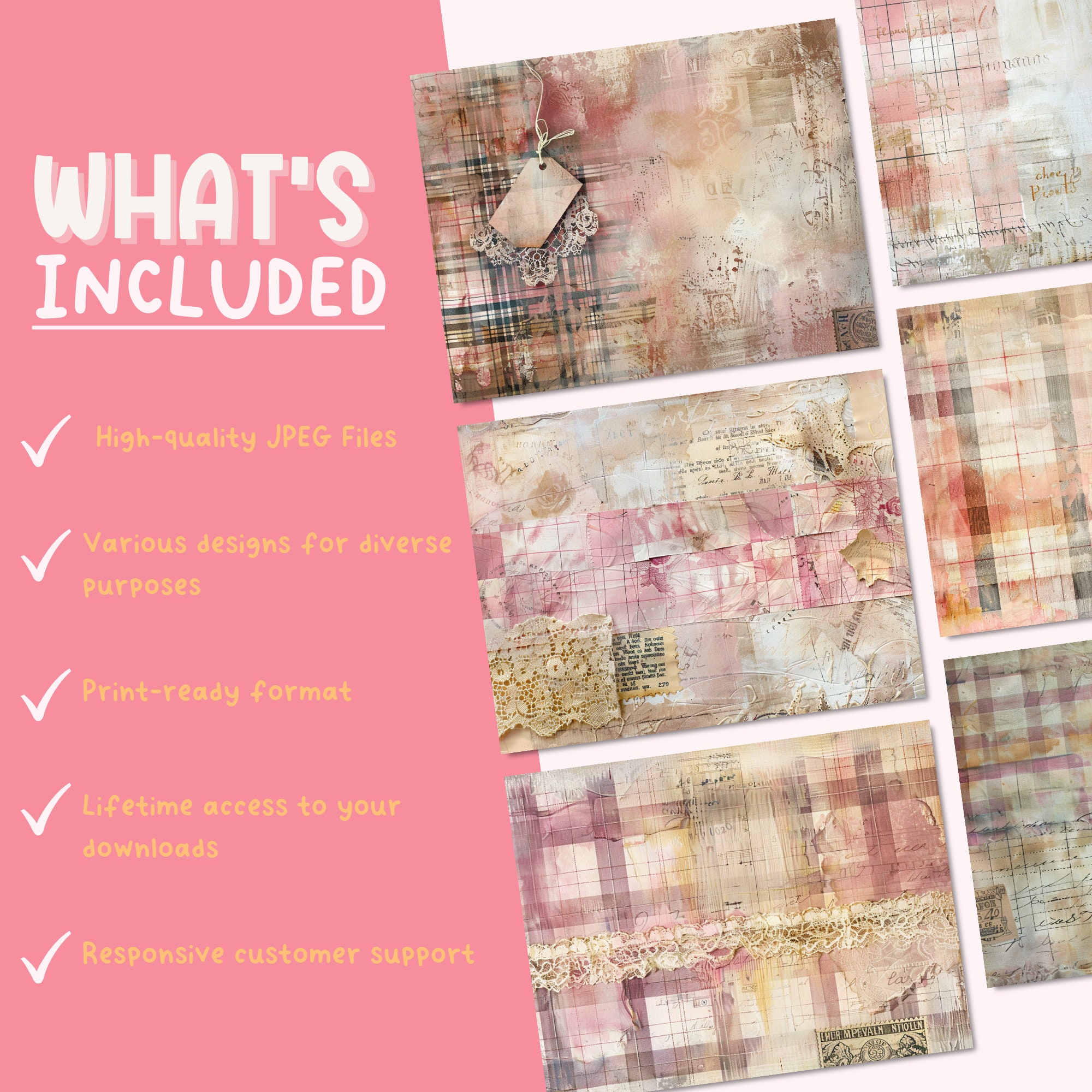 Pink Plaid Junk Journal Pages, Digital Papers, Printable Journal Pages ...