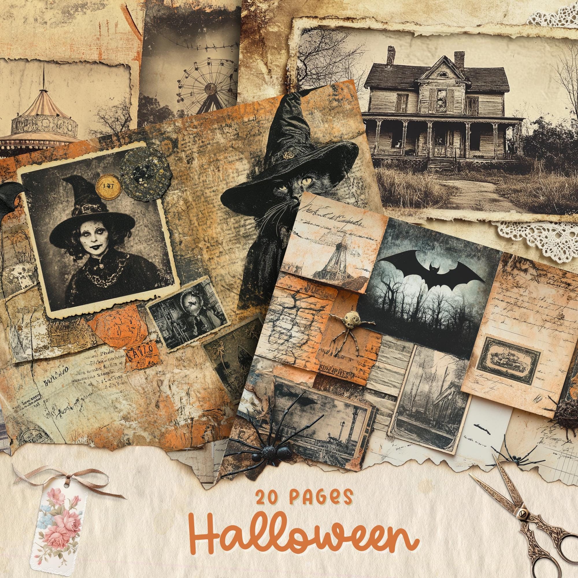 Halloween Junk Journal Printable Pages, Digital Scrapbook Paper Kit ...
