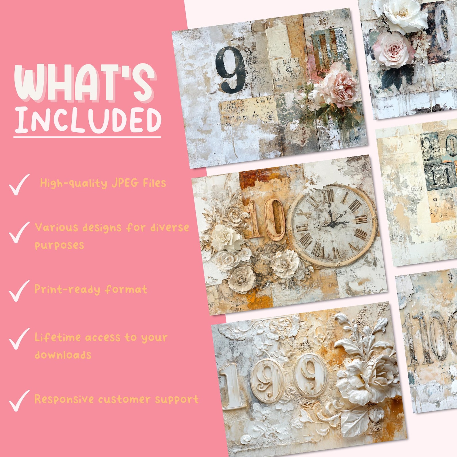 Beige Boho Chic Number Junk Journal Printable Pages, Vintage Ephemera ...