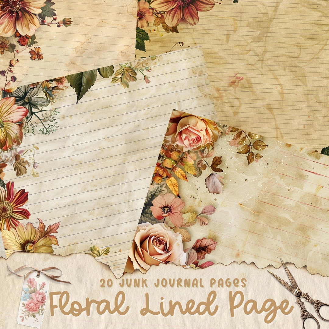 Floral Lined Paper Junk Journal Pack, Vintage Junk Journal Kit, Flower ...