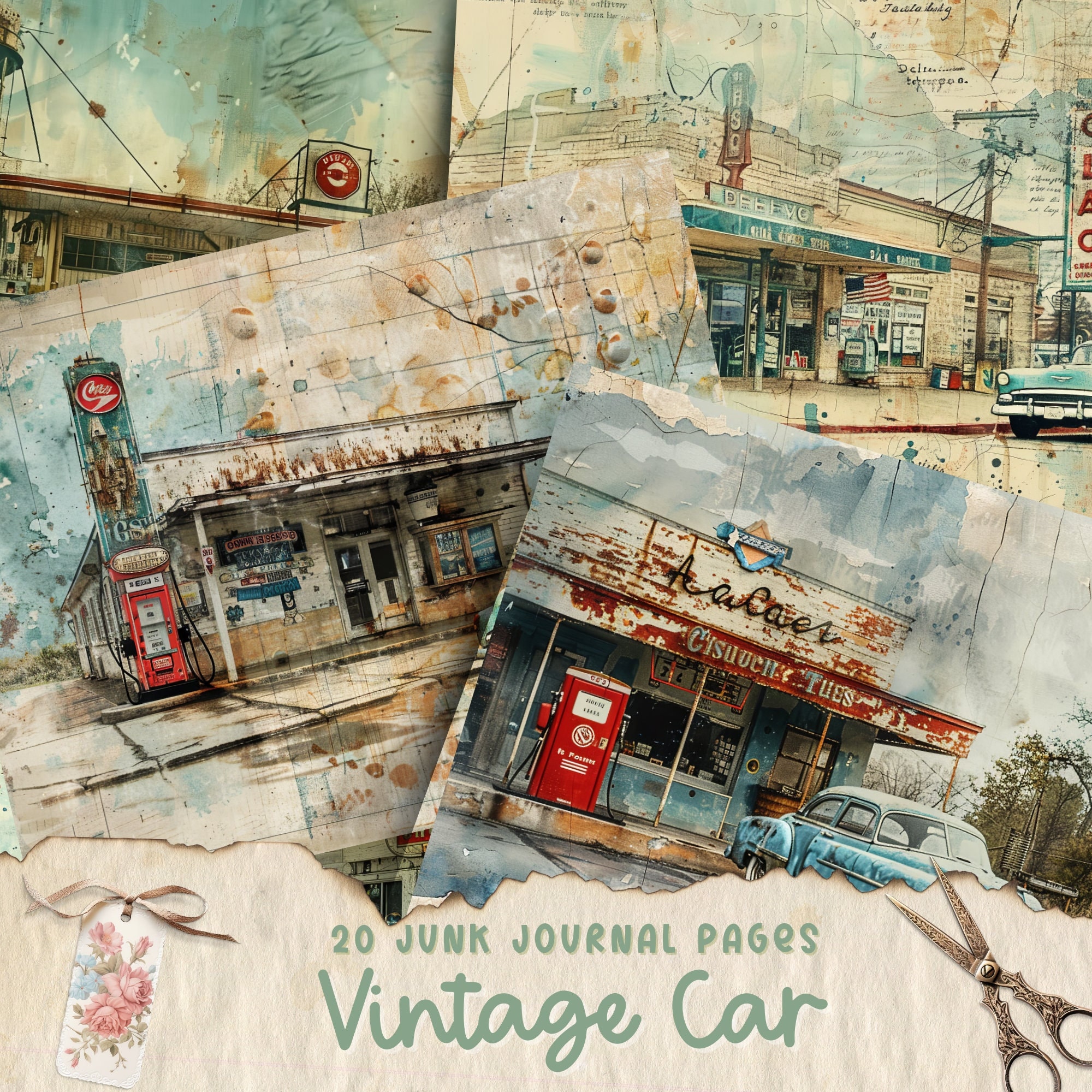 Classic Car Junk Journal Kit, Vehicle Printable, Ephemera, Journaling ...