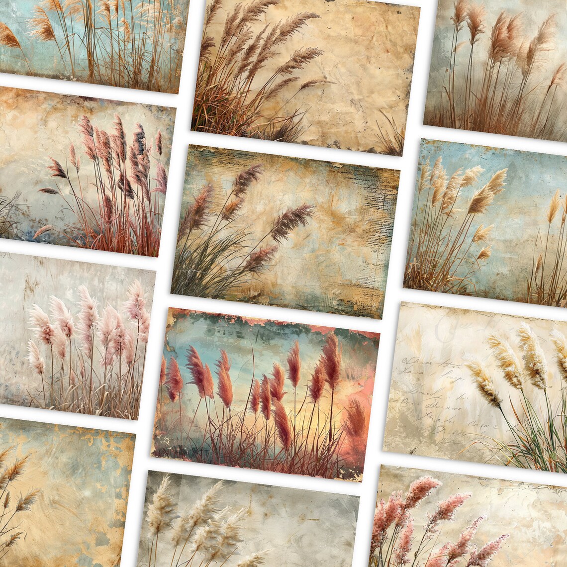 Pampas Grass Junk Journal Printable Pages, Digital Scrapbook Paper Kit ...