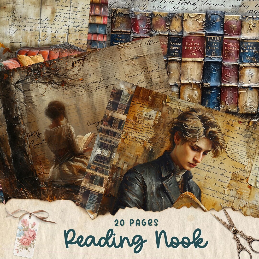 Cozy Reading Nook Junk Journal Pages, Digital Book Ephemera, Printable ...