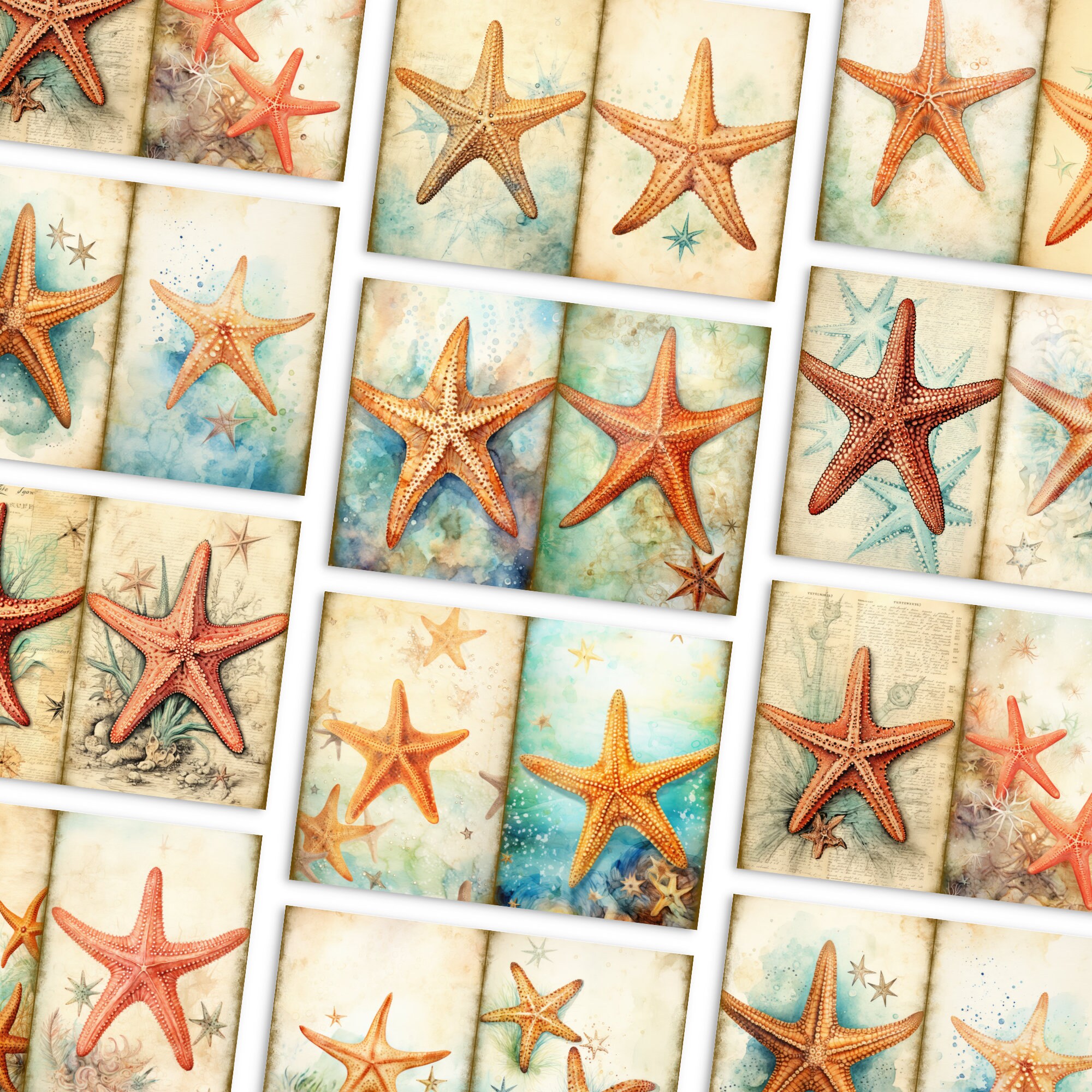 Starfish Junk Journal Pages, Watercolor Sealife Journal Pages Ocean ...