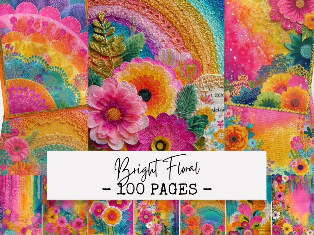 Bright Floral Junk Journal Kit, Colorful Mixed Media Printable Pages ...