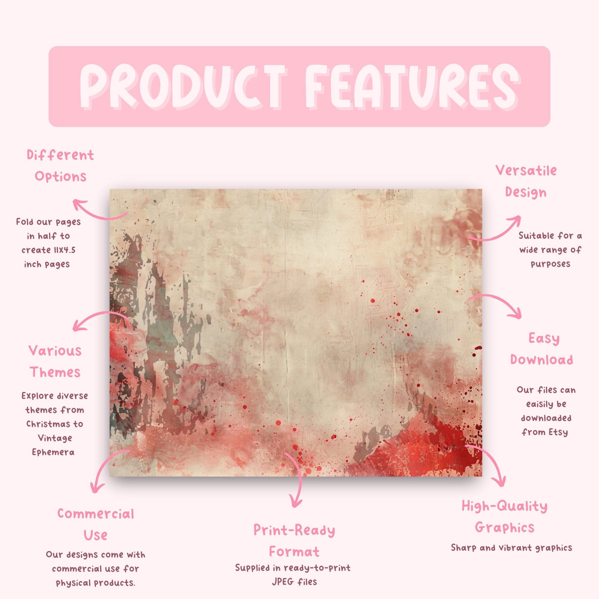 Red Vintage Junk Journal Pages, Digital Paper, Texture Grunge Sheets ...