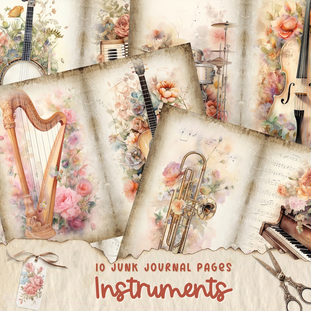 Vintage Music Junk Journal Pages, Digital Scrapbook Paper Kit, Musical ...