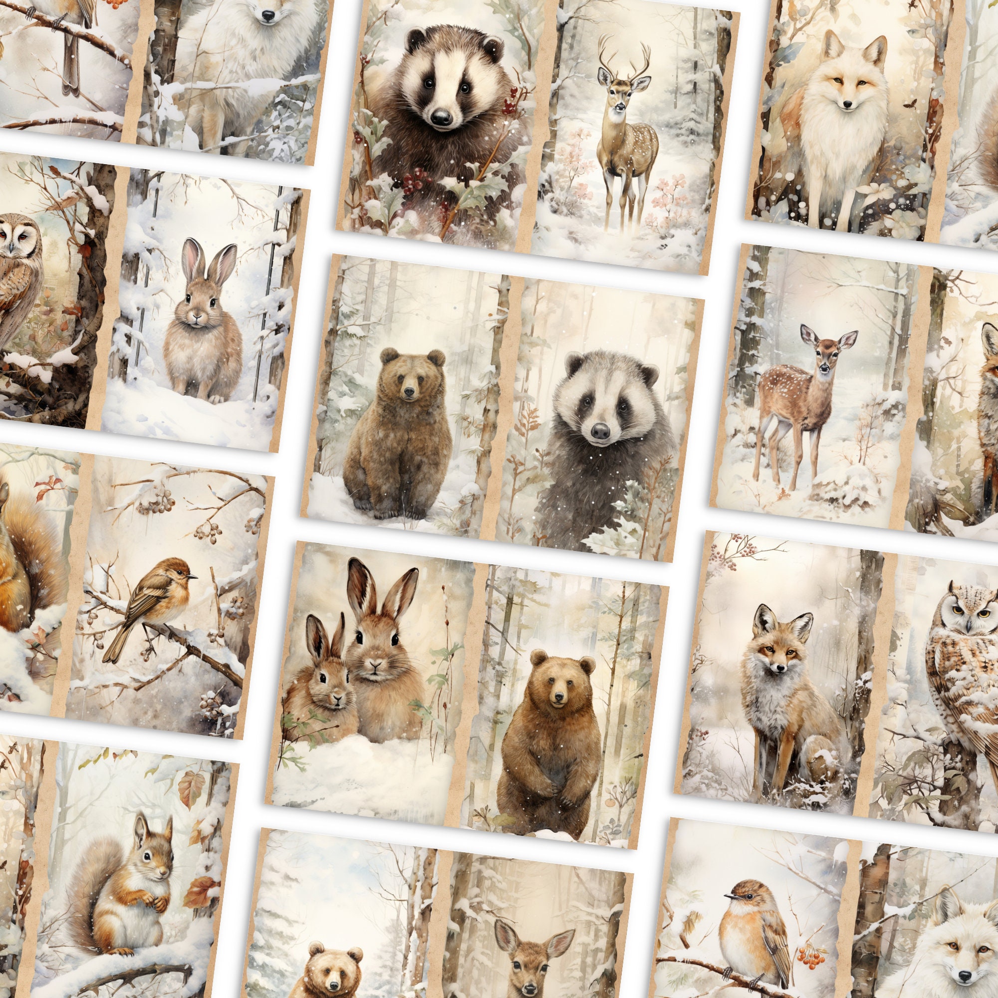 Winter Arctic Animal Junk Journal Pages, Digital Download, Scrap Book ...