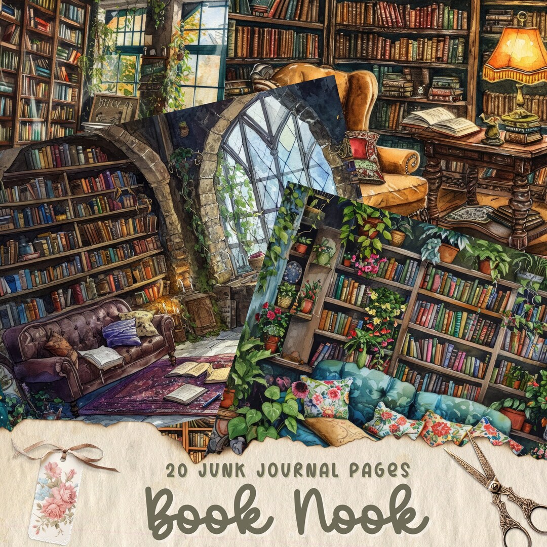 Cozy Reading Nook Junk Journal Pages, Digital Book Ephemera, Printable ...