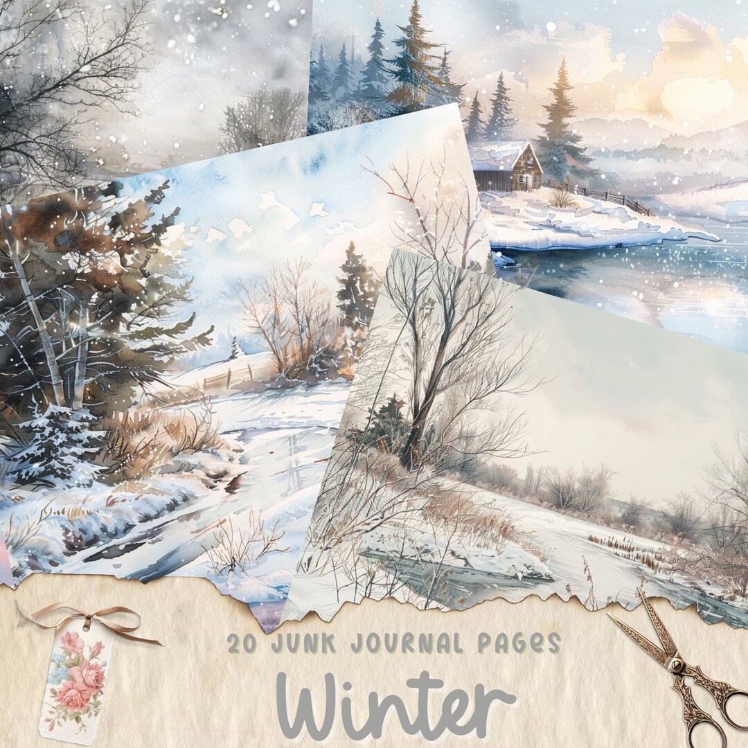 Winter Junk Journal Kit, Snow Collage Printable Journal Pages, Vintage ...