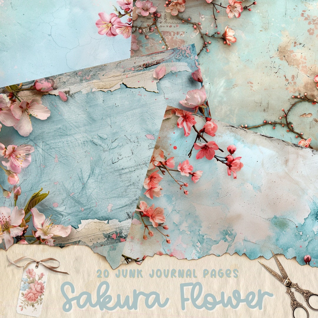Sakura Flower Junk Journal Kit, Vintage Journal, Floral Digital Paper ...