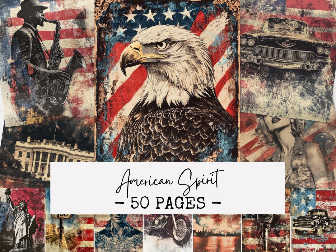 American Patriotic Junk Journal Pages, Vintage USA Collage Paper ...