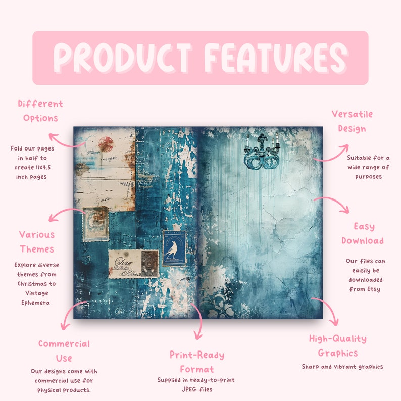 Pale Blue Junk Journal Pages, Scrapbook Images, Collage Paper, Digital ...