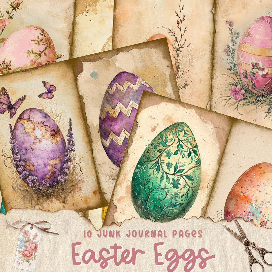 Easter Egg Junk Journal Pages, Vintage Bunny Ephemera, Rabbit Frames ...