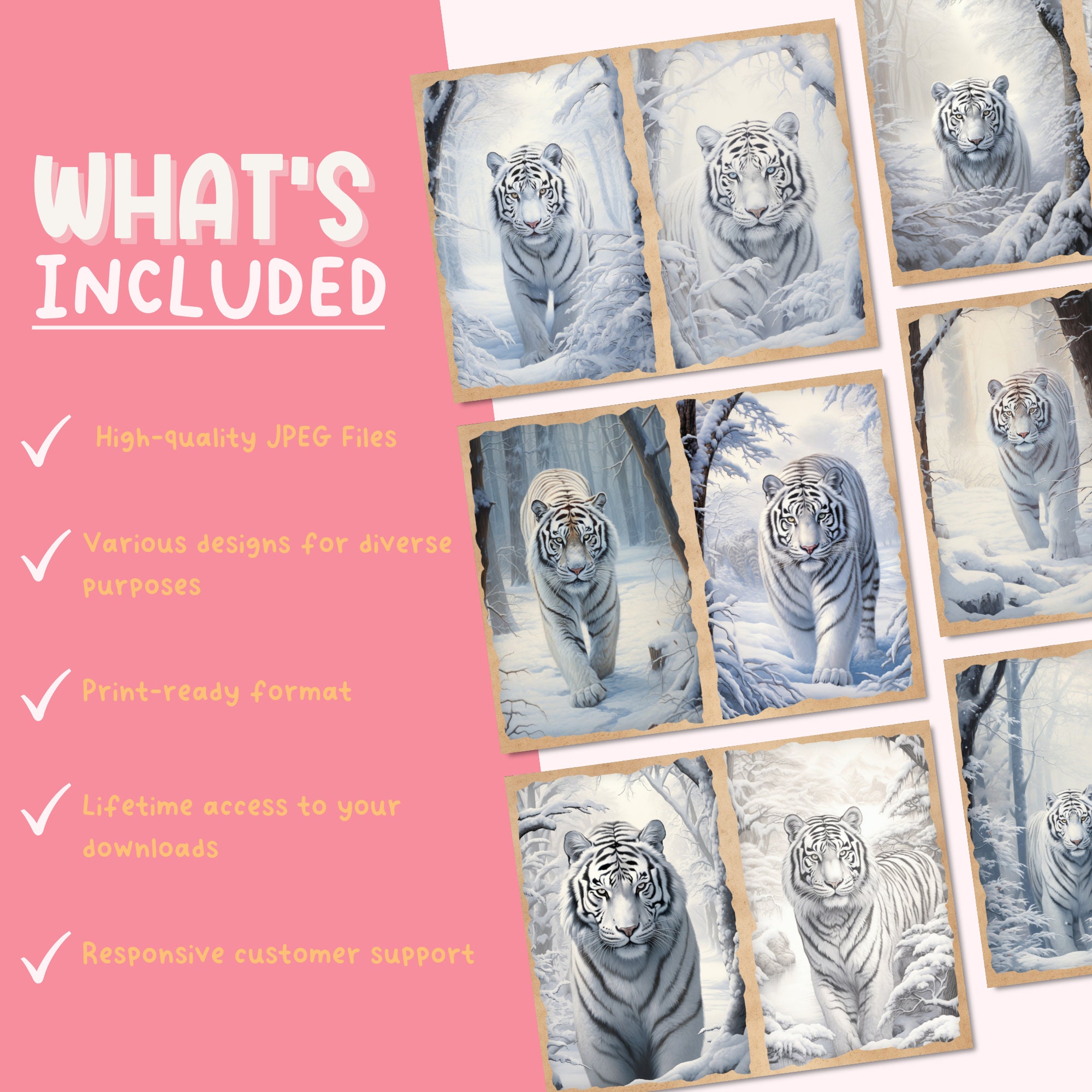 White Bengal Tiger Junk Journal Pages, Crafts, Digital Download, Scrap ...