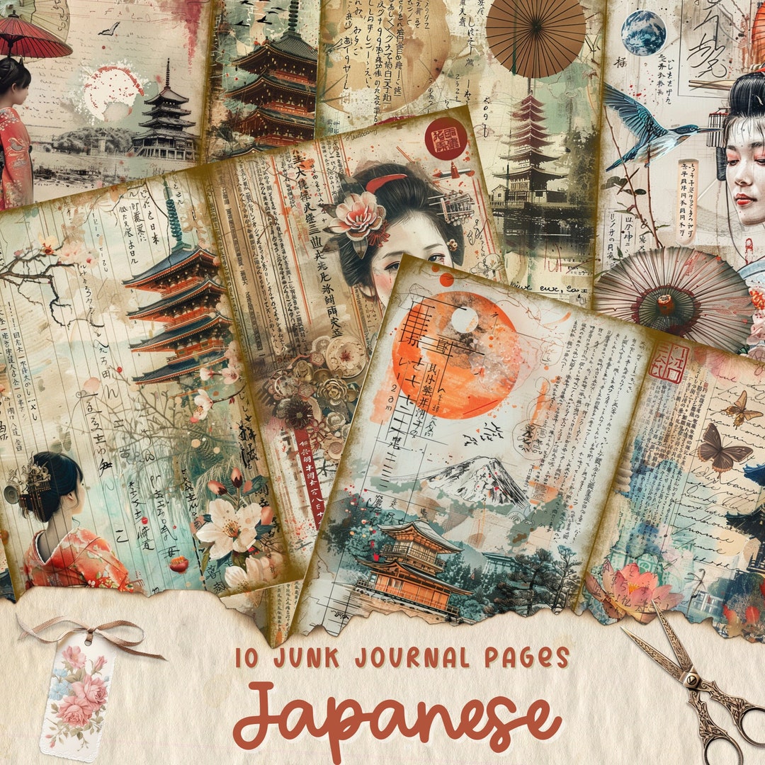 Vintage Japan Junk Journal Pages, Digital Scrapbook Paper Kit, Japanese ...