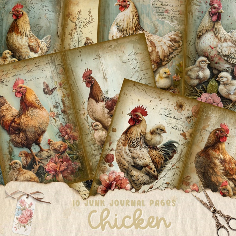 Chicken Junk Journal Papers Kit, Animal Ephemera, Printable Download ...