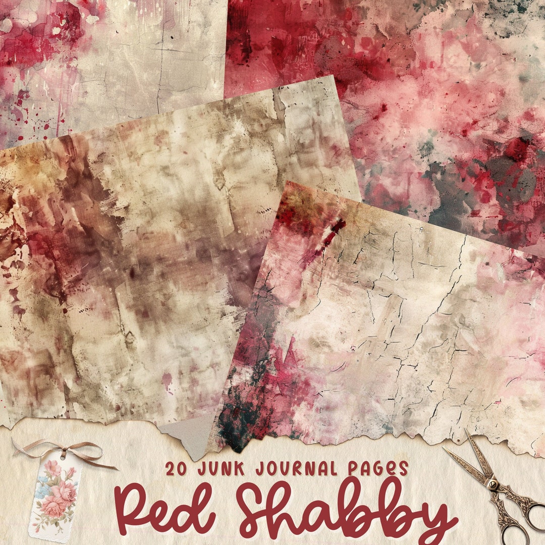 Red Vintage Junk Journal Pages, Digital Paper, Texture Grunge Sheets ...