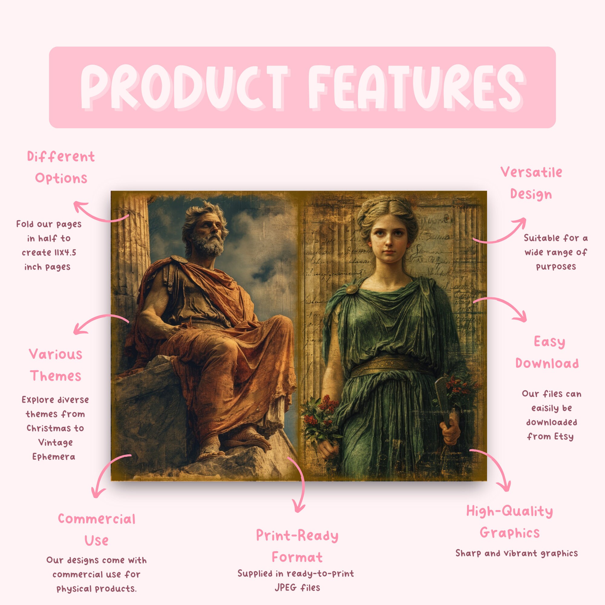 Ancient Greek Junk Journal Pages, Digital Scrapbook Paper Kit, Greece ...