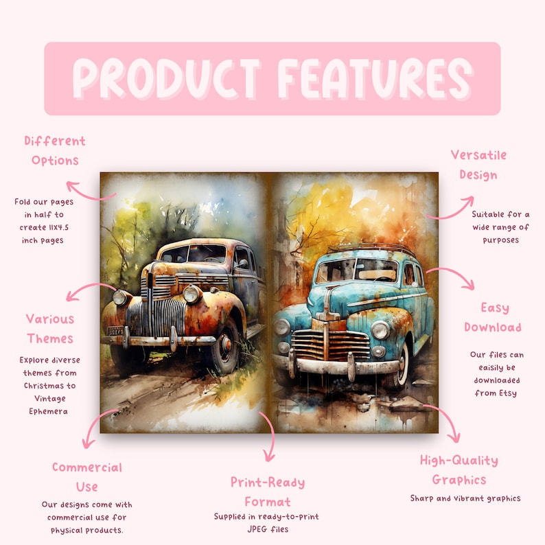 Vintage Car Junk Journal Kit, Vehicle Printable, Ephemera, Journaling ...