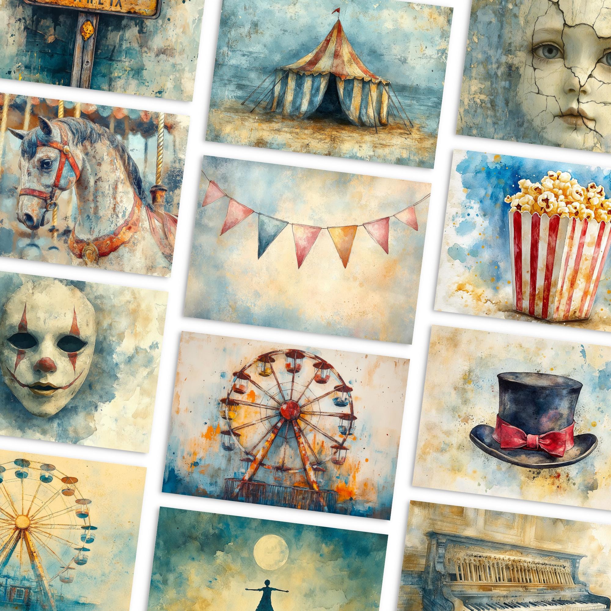 Faded Carnival Junk Journal Pages – Whimsical Vintage Circus-inspired ...