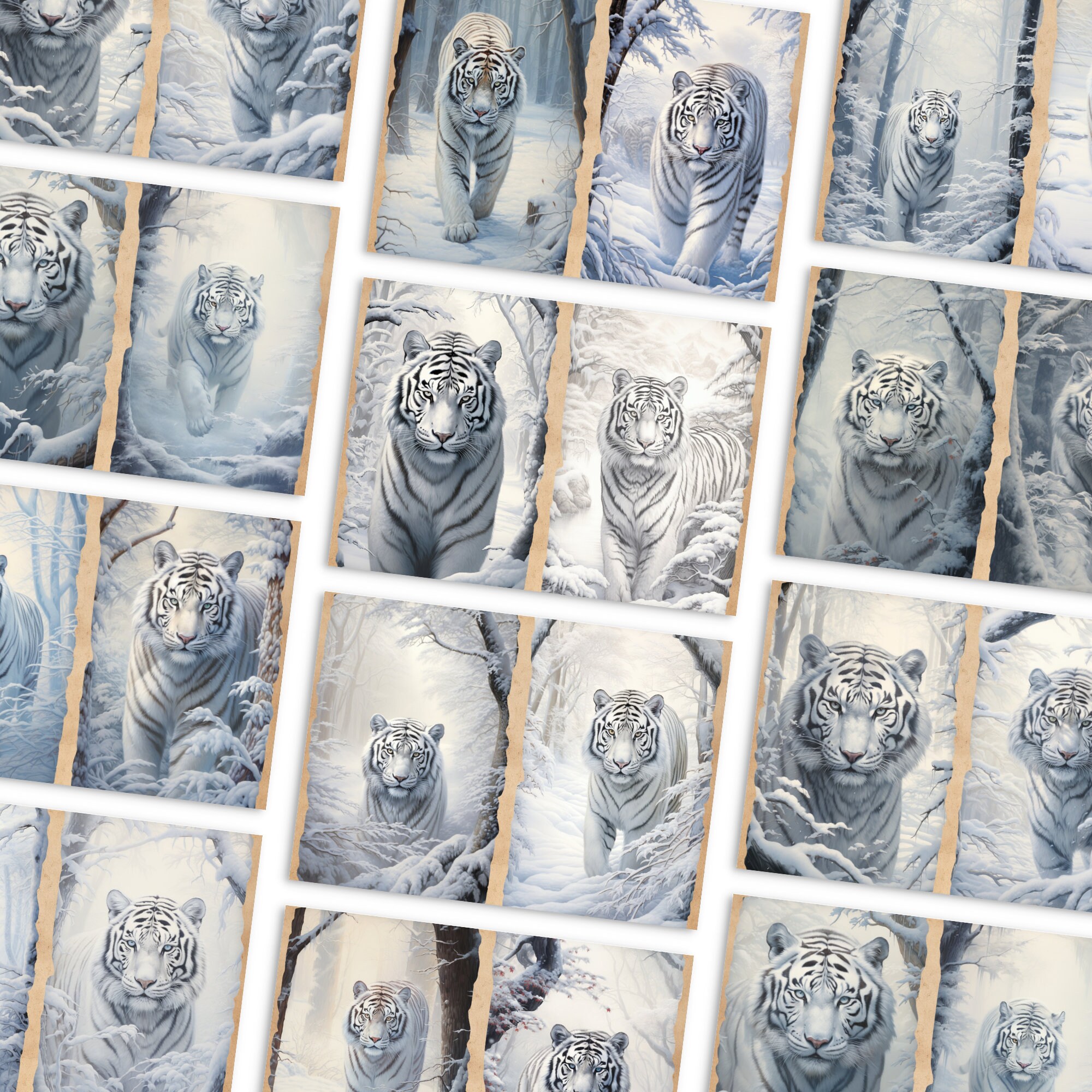 White Bengal Tiger Junk Journal Pages, Crafts, Digital Download, Scrap ...