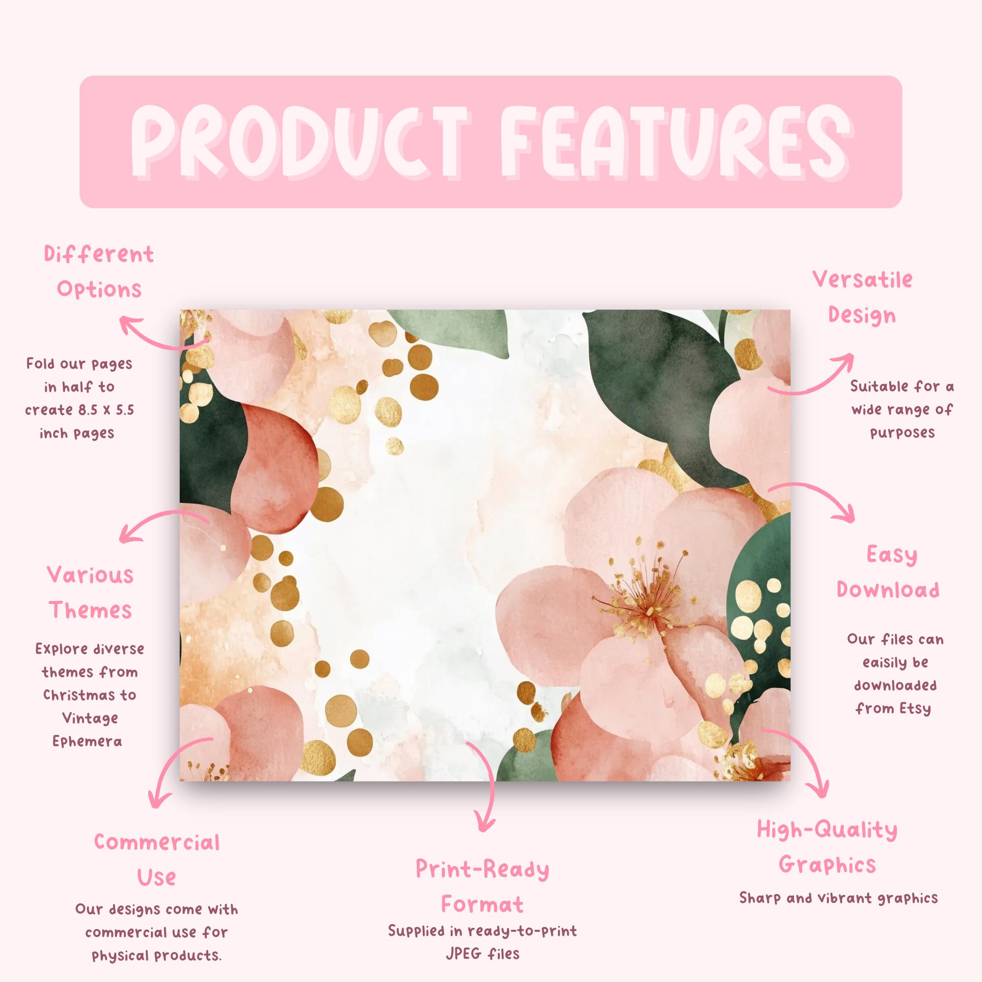 Pink Floral Junk Journal Kit, Watercolor Background Paper, Romantic ...