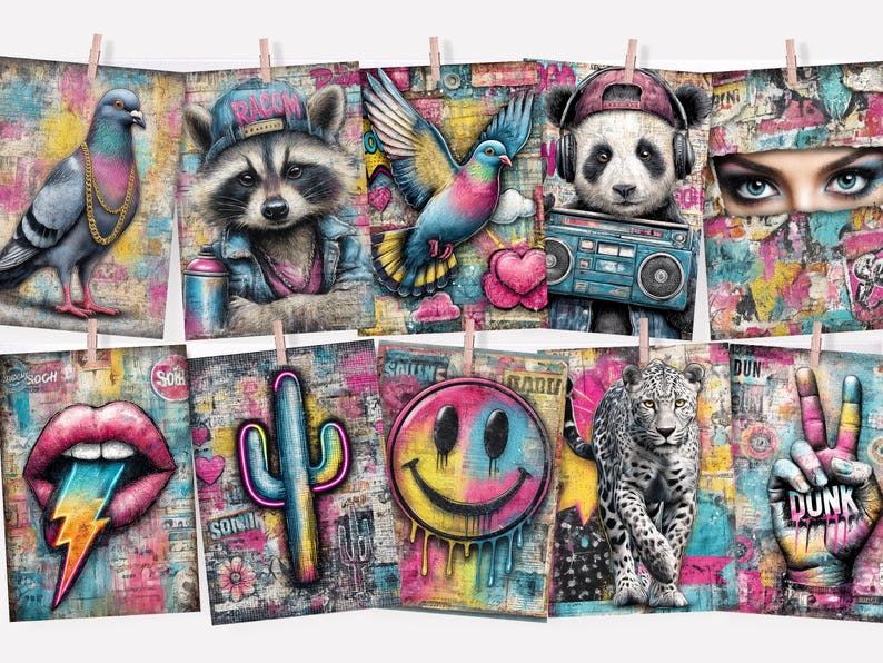 Graffiti Junk Journal Papers, Urban Street Art Digital Paper, Bold ...