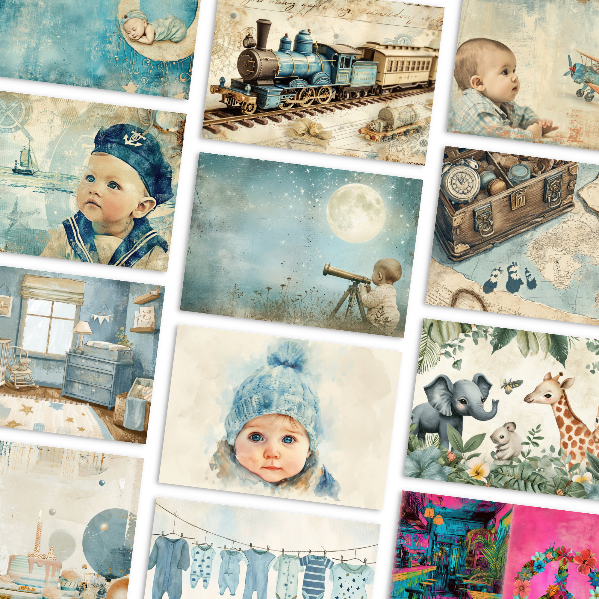 Vintage Baby Boy Junk Journal, Baby Boy Stickers, Junk Journal Supplies ...