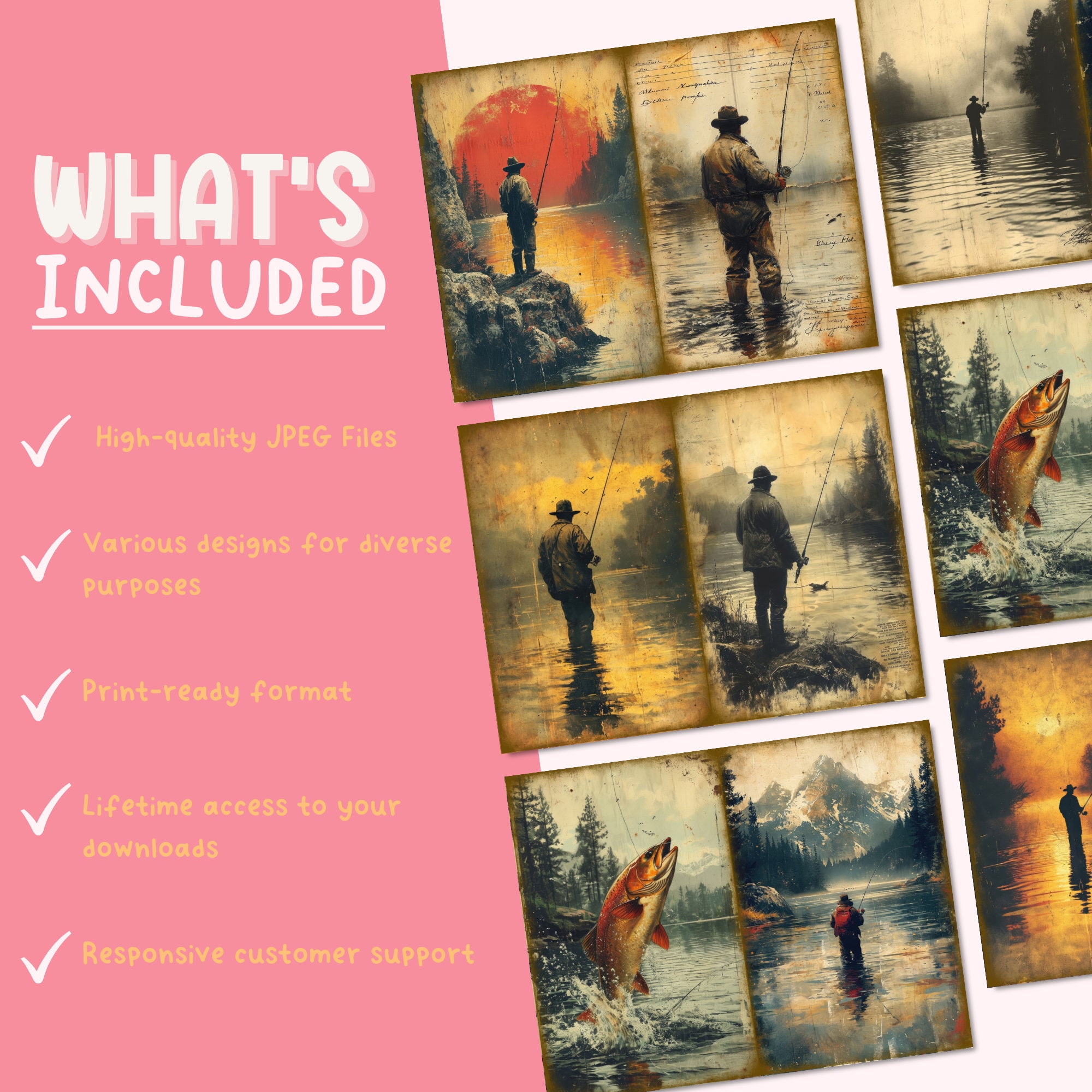 Fishing Junk Journal Pages, Fishermen Ephemera, Vintage Fisherman ...