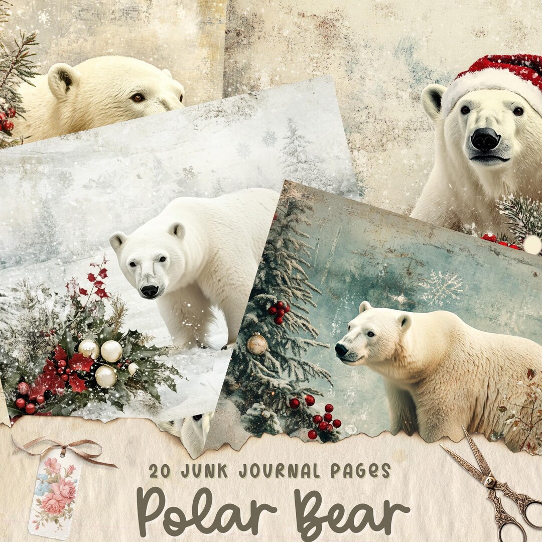 Christmas Polar Bear Junk Journal Pages, Digital Download, Scrap Book ...
