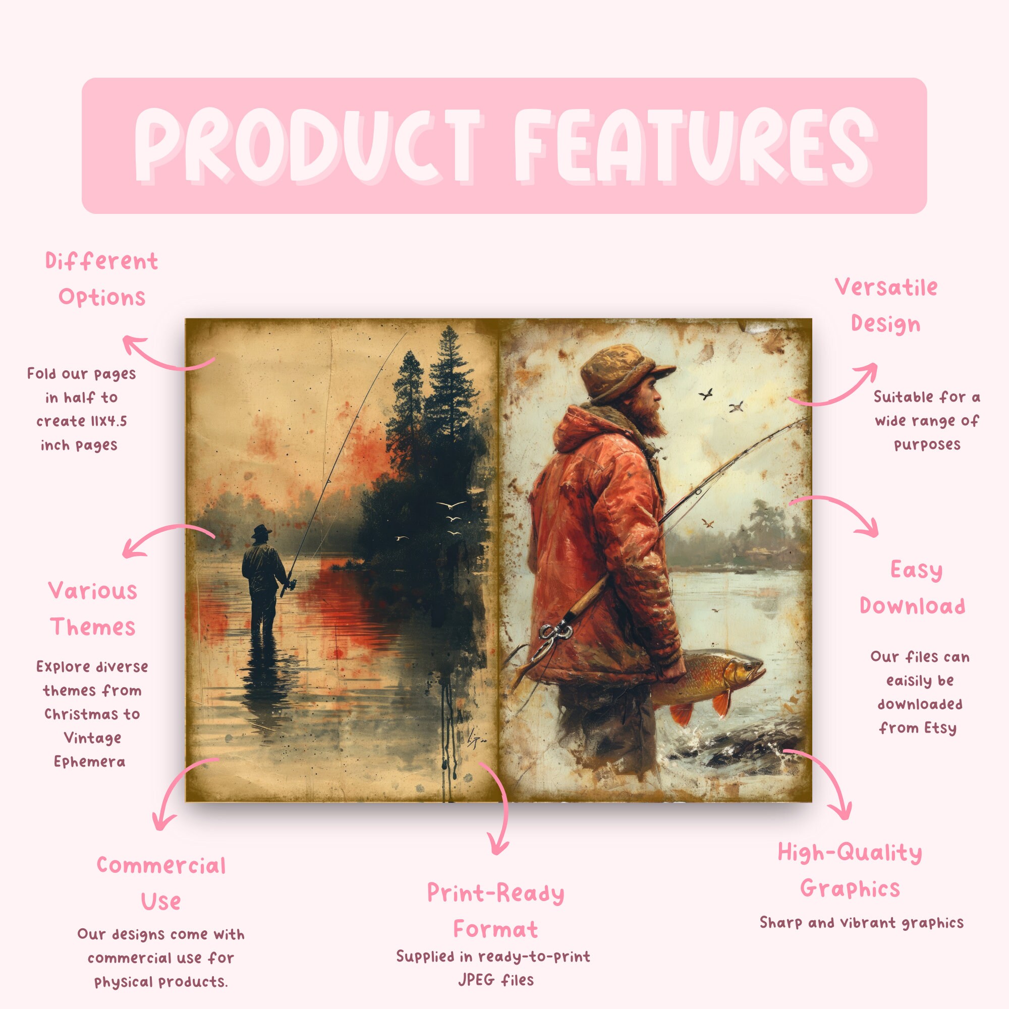 Fishing Junk Journal Pages, Fishermen Ephemera, Vintage Fisherman ...