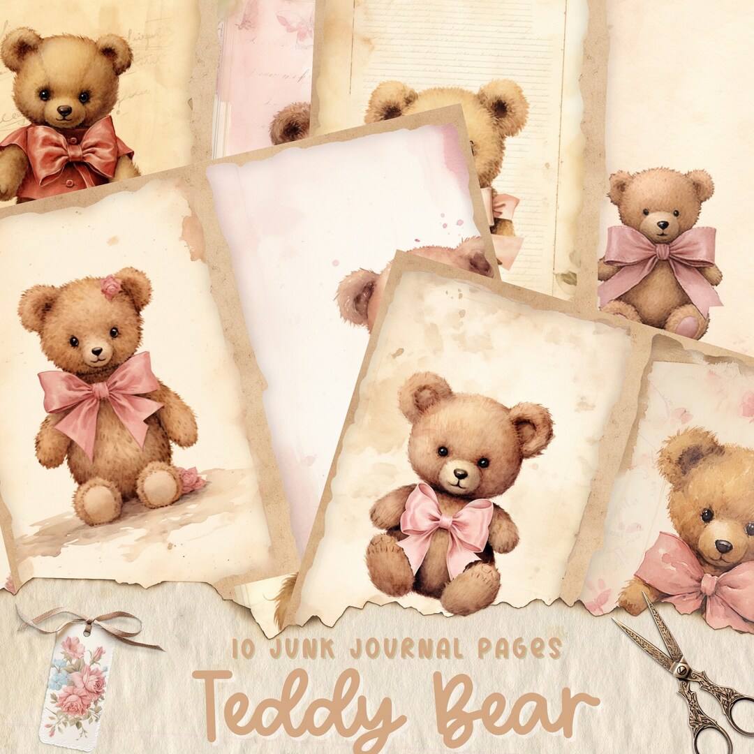 Teddy Bear Junk Journal Pages, Digital Download, Scrap Book, Printable ...