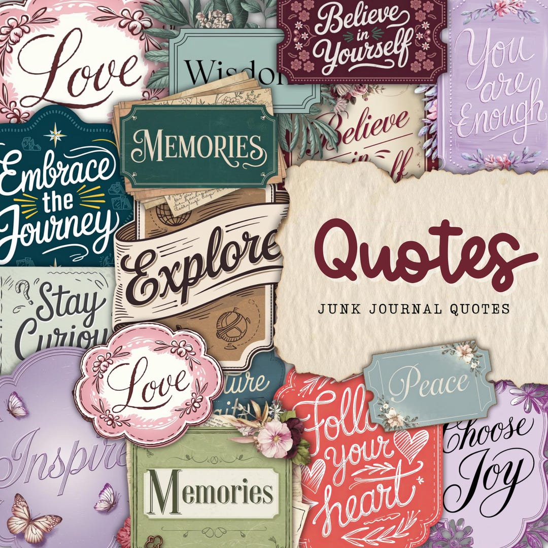 Positive Words Junk Journal Paper Pack | Commercial Use | Digital ...