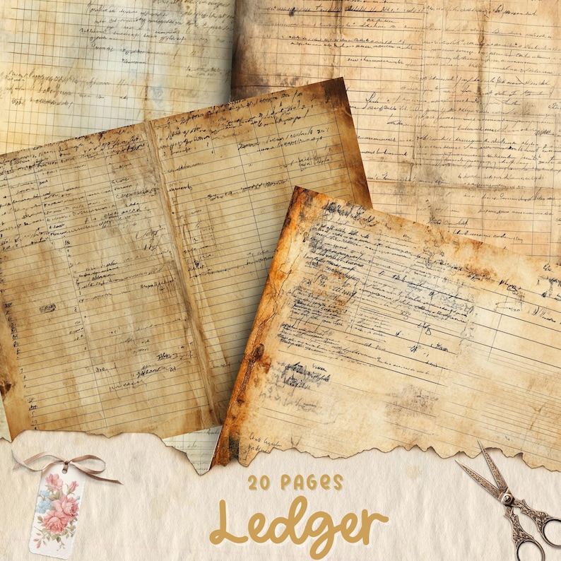 Printable Ledger Paper, Ledger Book, Digital Ledger Paper, Junk Journal ...