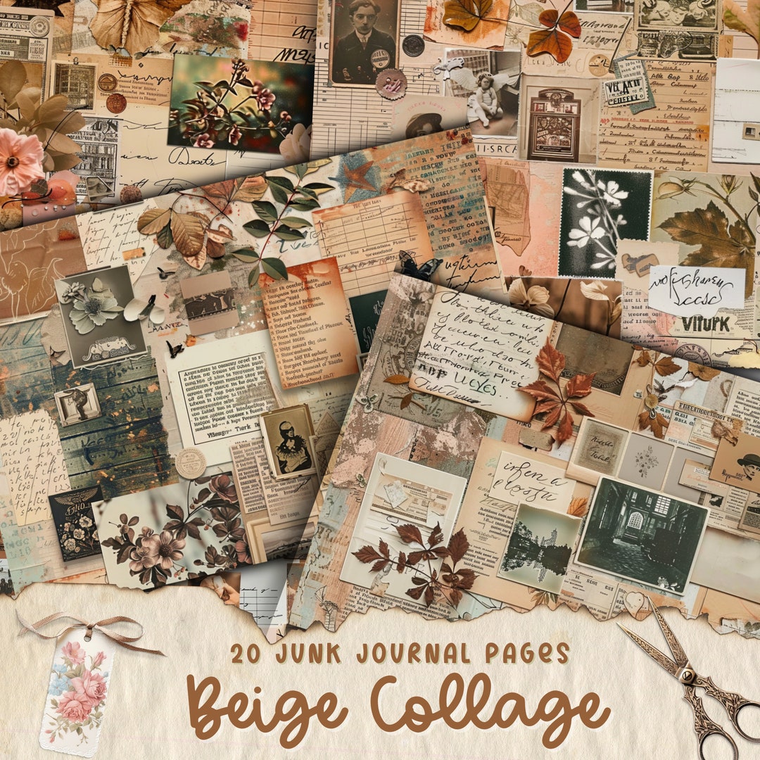 Junk Journal | Beige Newspaper Collage Style | Journal Pages | Card ...