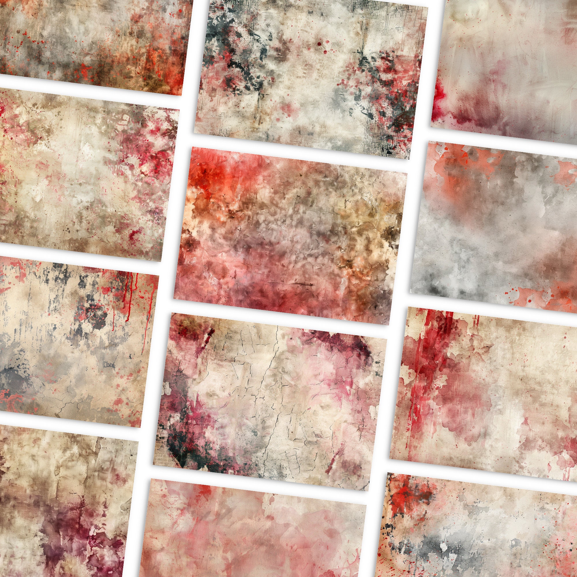 Red Vintage Junk Journal Pages, Digital Paper, Texture Grunge Sheets ...