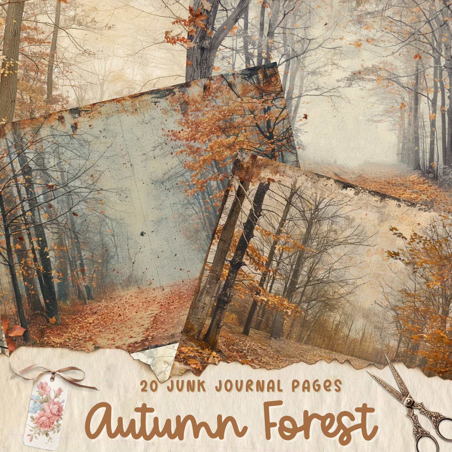 Autumn Junk Journal Pages, Digital Fall Scrapbook Paper, Printable ...