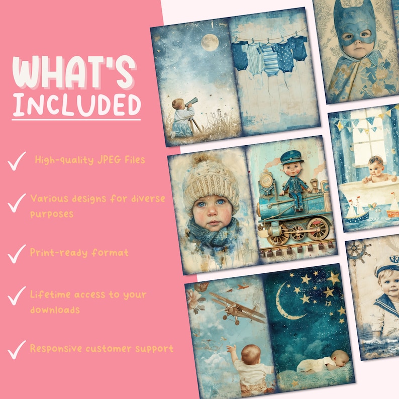 Vintage Baby Boy Junk Journal, Baby Boy Stickers, Junk Journal Supplies ...