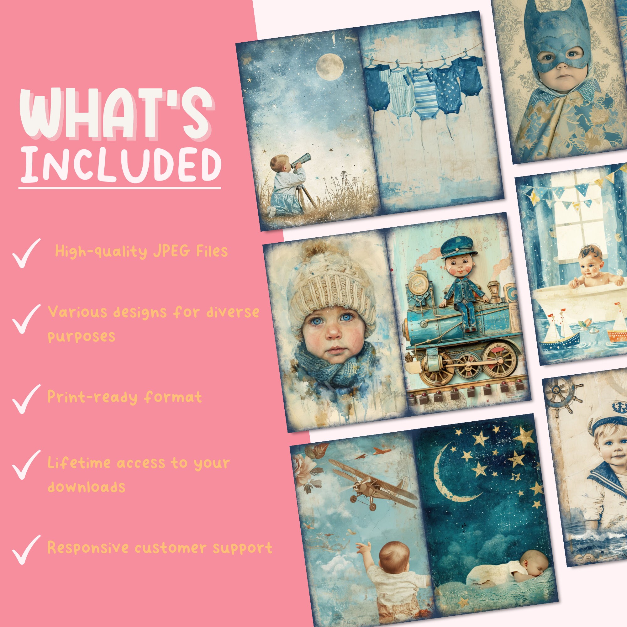 Vintage Baby Boy Junk Journal, Baby Boy Stickers, Junk Journal Supplies ...