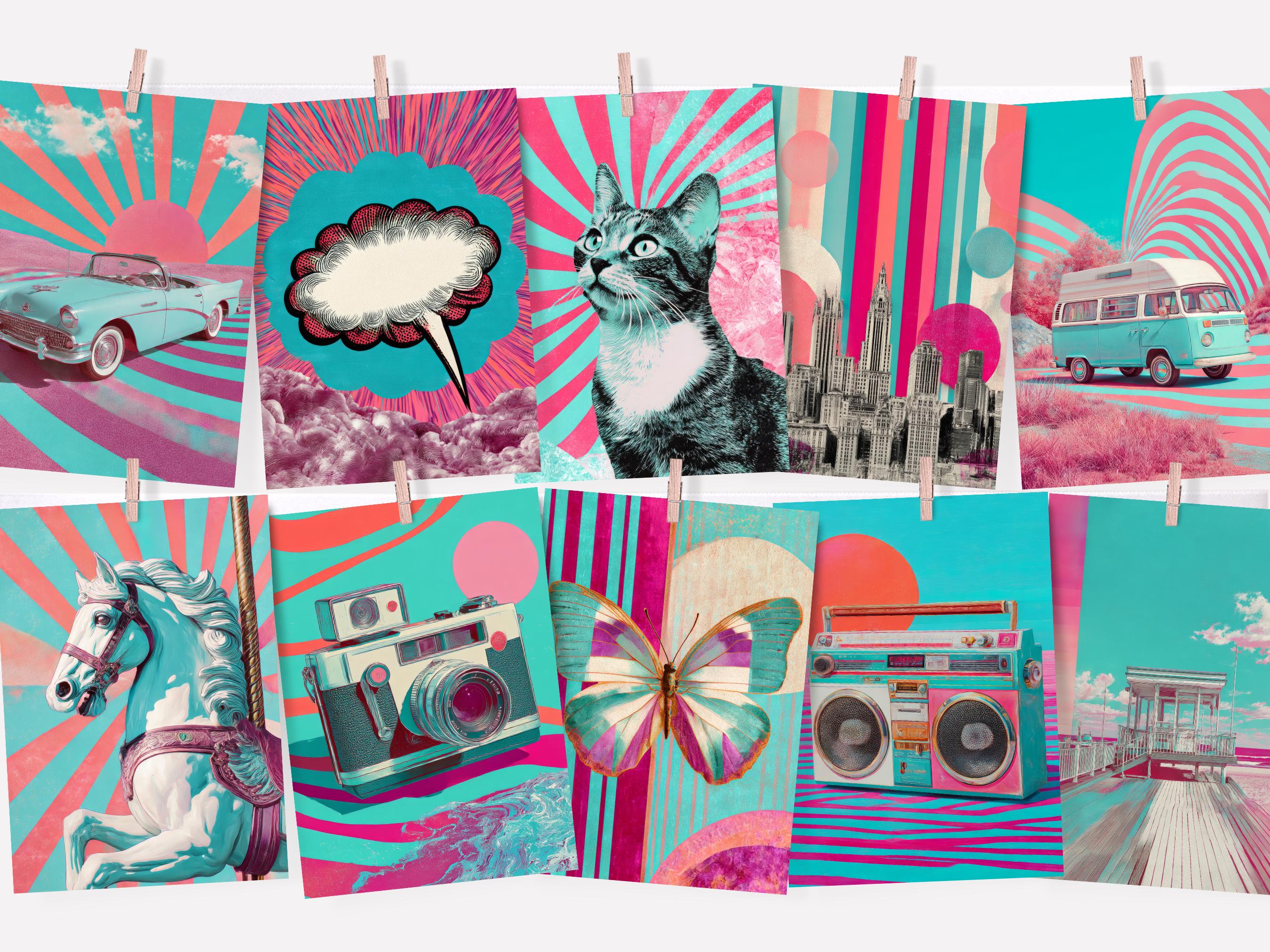 Retro Junk Journal Pages, 1950s Pop Art Collage Paper, Vintage Colorful ...