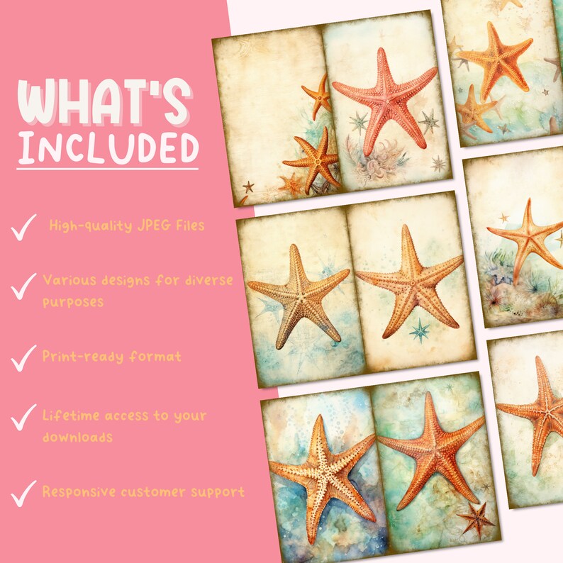 Starfish Junk Journal Pages, Watercolor Sealife Journal Pages Ocean ...