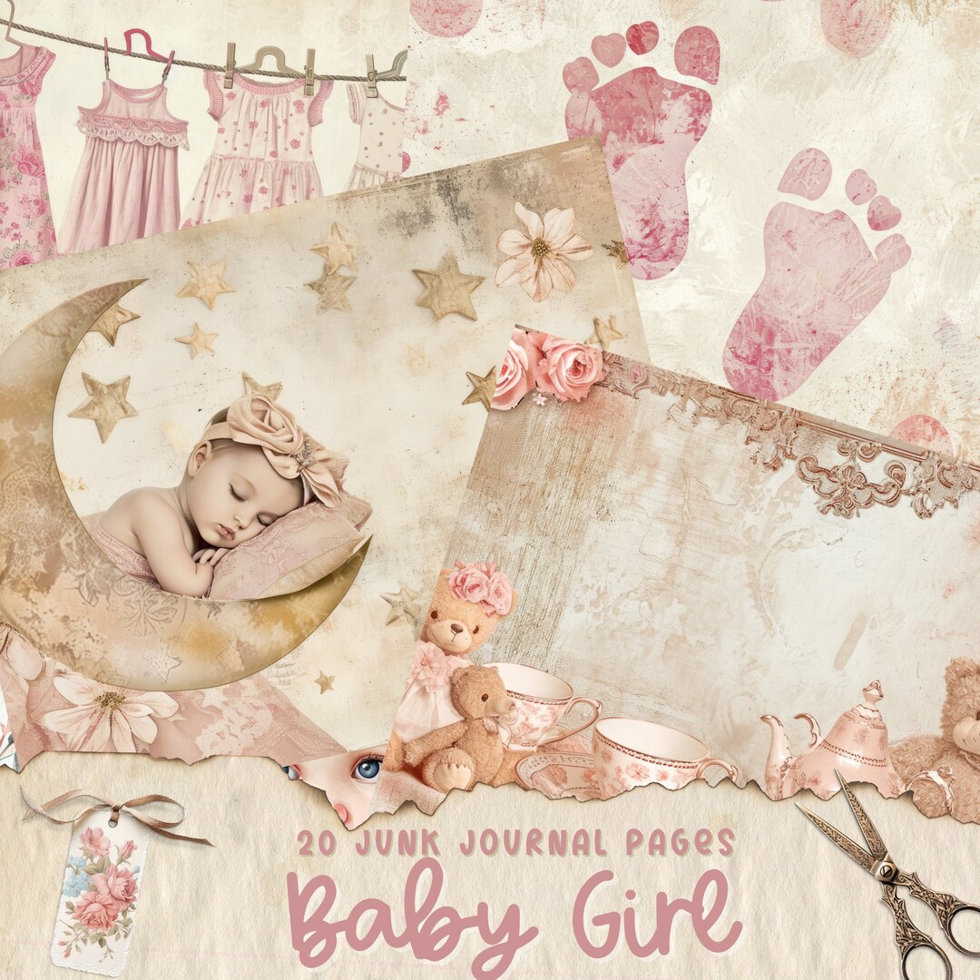 Digital Junk Journal Kit Baby Girl, Baby, Girl, Book, Pink, Gift Idea ...