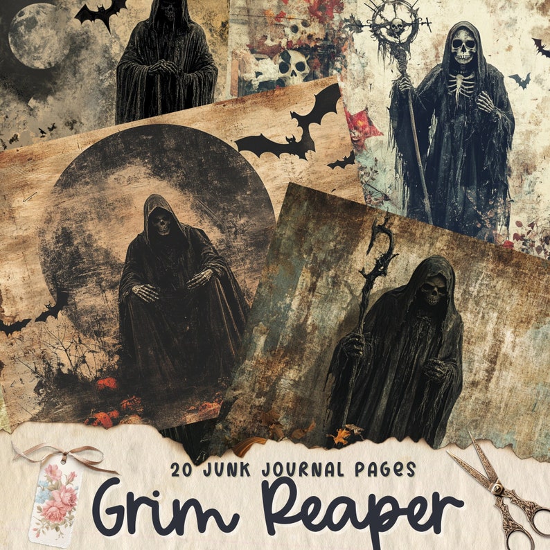 Grim Reaper Junk Journal Printable Pages, Digital Scrapbook Paper Kit ...