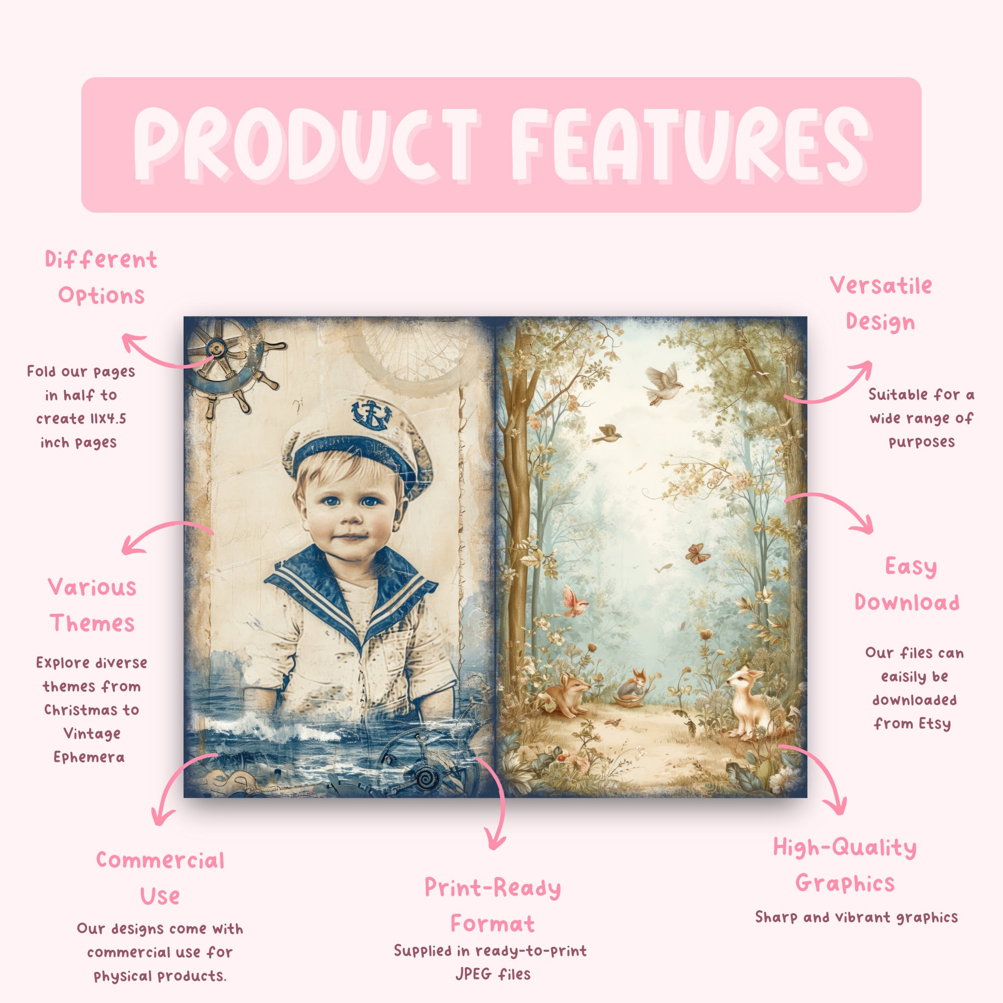 Vintage Baby Boy Junk Journal, Baby Boy Stickers, Junk Journal Supplies ...