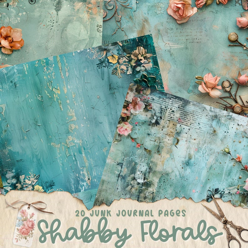 Shabby Floral Junk Journal Printable, Vintage Flower Junk Journal Kit ...