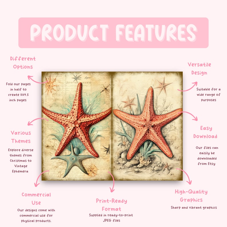 Starfish Junk Journal Pages, Watercolor Sealife Journal Pages Ocean ...